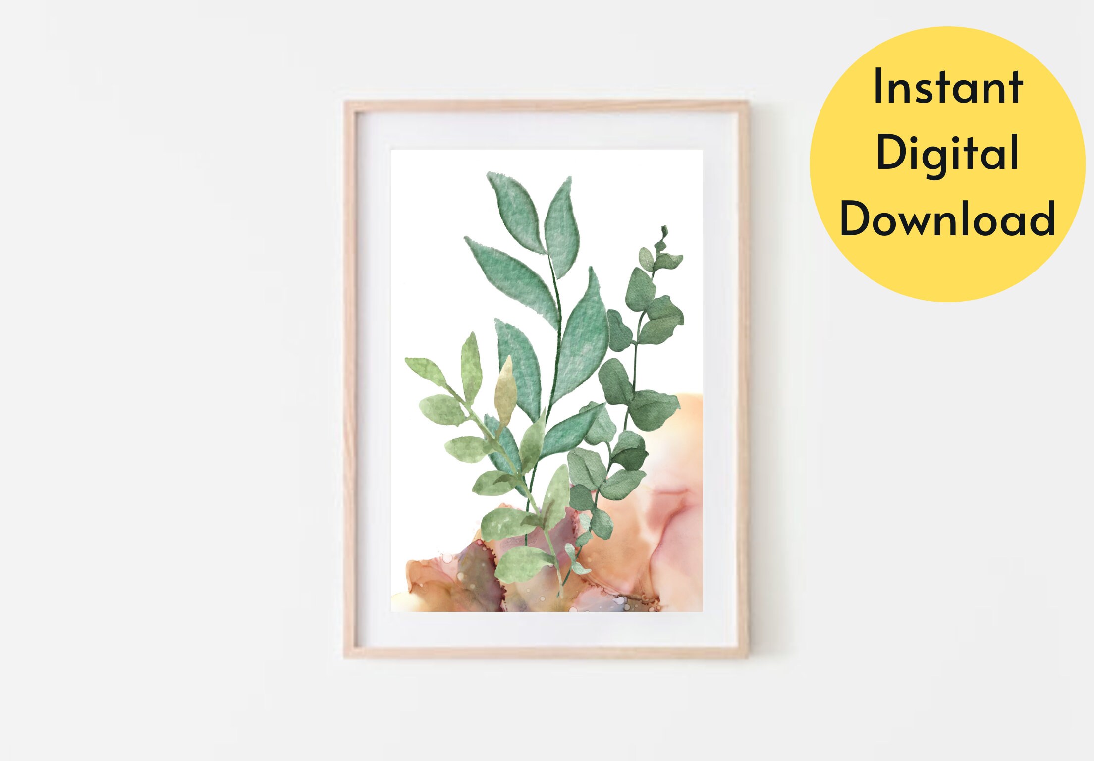 Watercolor Leaves Digital Wall Art, Instant Download Beautiful Painted ...