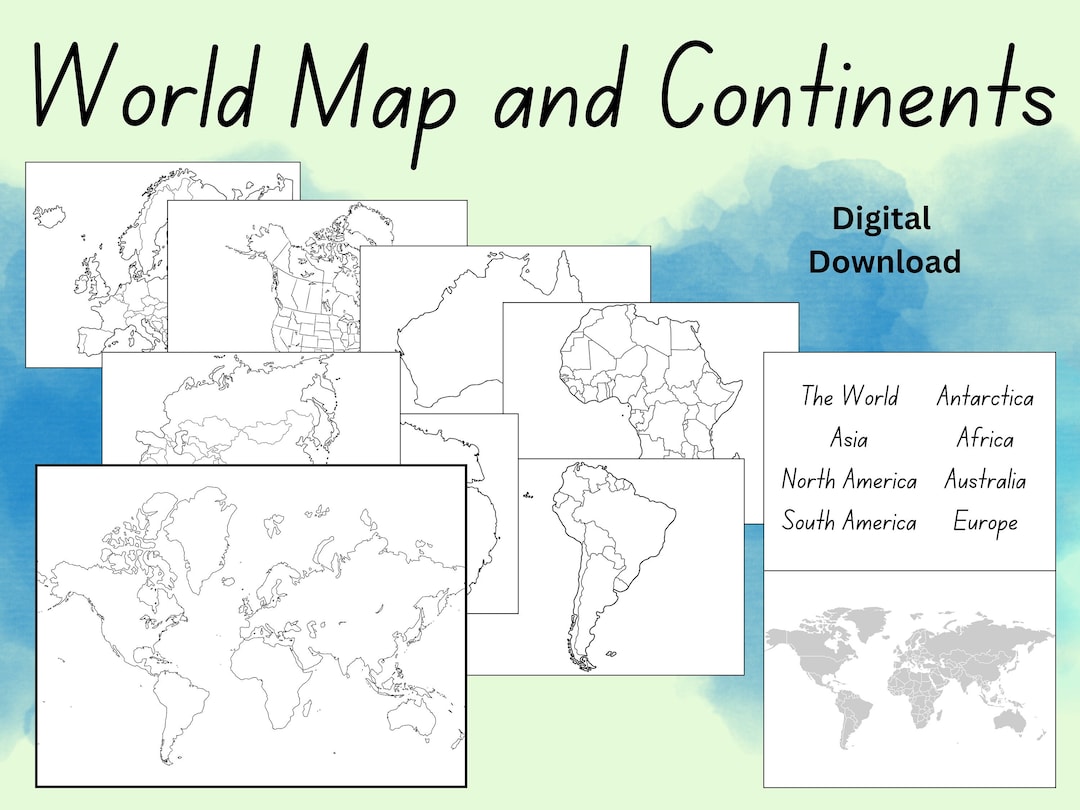 World Map Outline, Continent Maps, Country Borders, Montessori ...