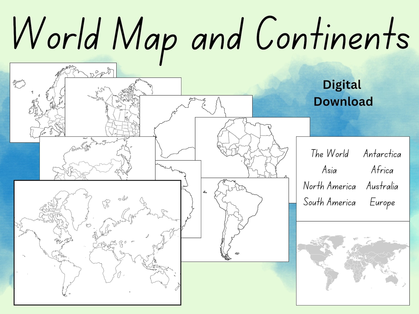 World Map Outline, Continent Maps, Country Borders, Montessori ...