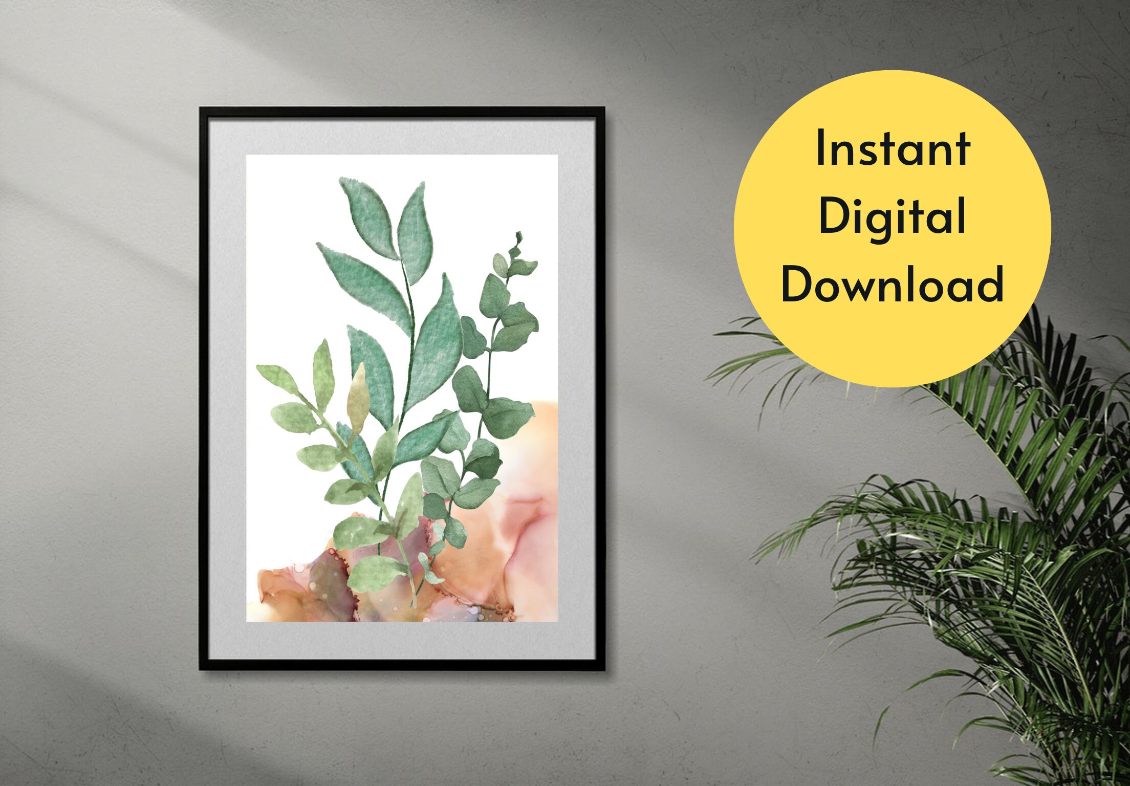 Watercolor Leaves Digital Wall Art, Instant Download Beautiful Painted ...