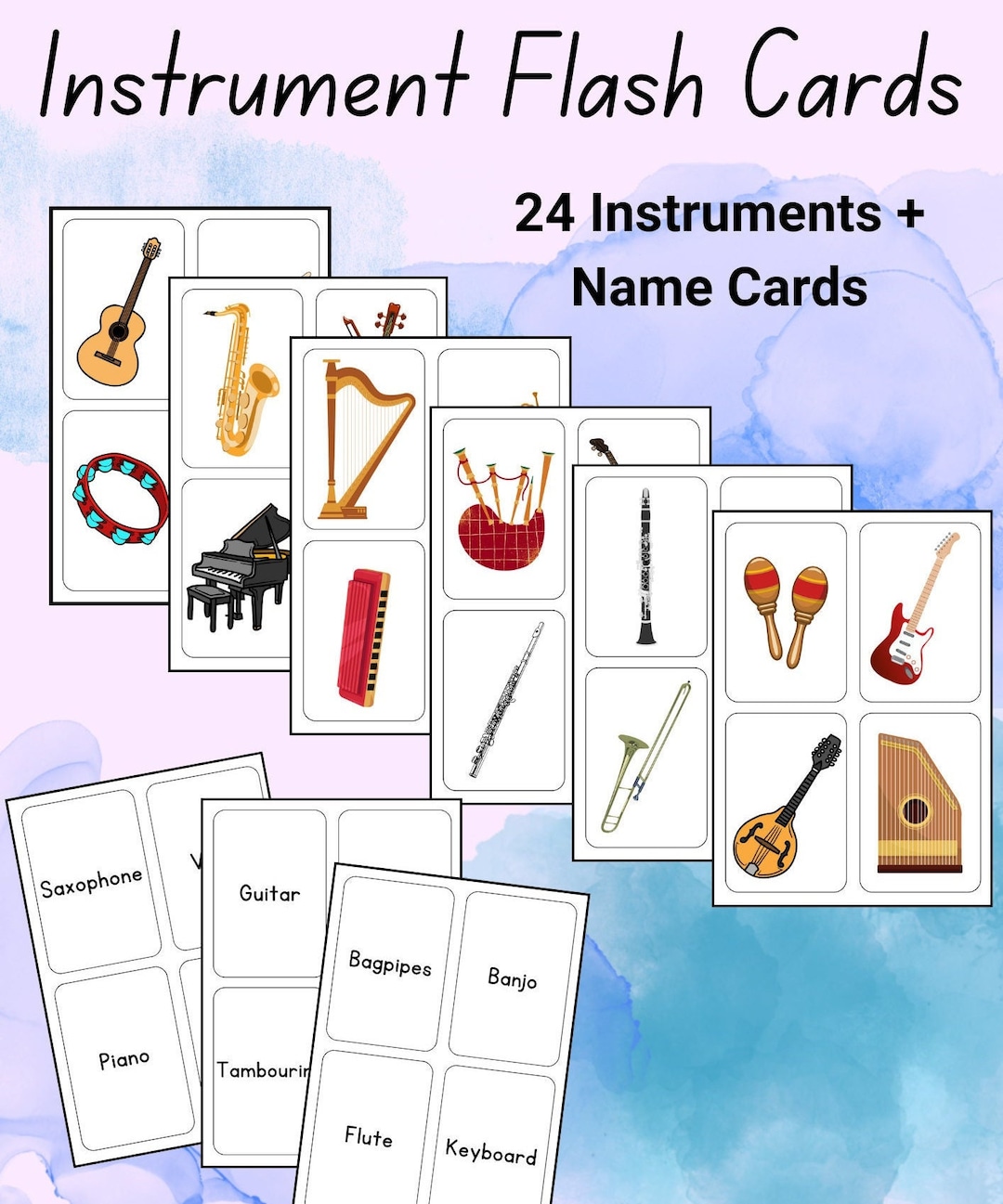 Instruments Flash Cards, Picture and Name Flashcards for Learning Music ...