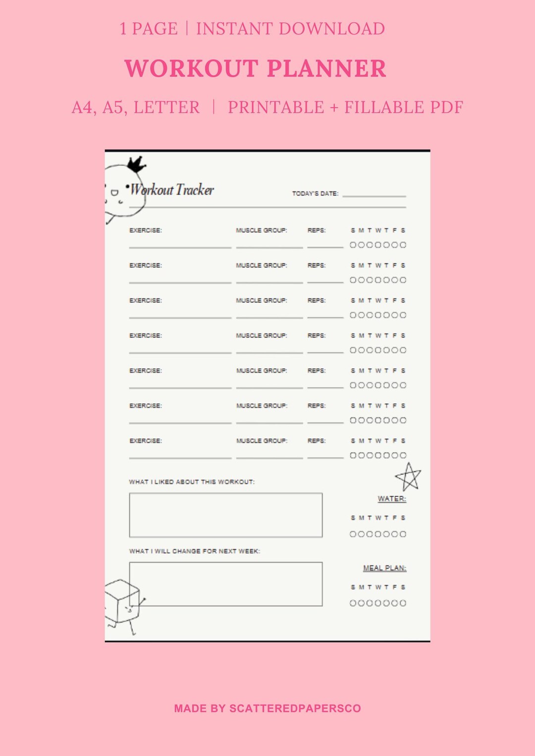 Workout Tracker Printable, Daily Exercise Log, Fitness Journal, Workout ...