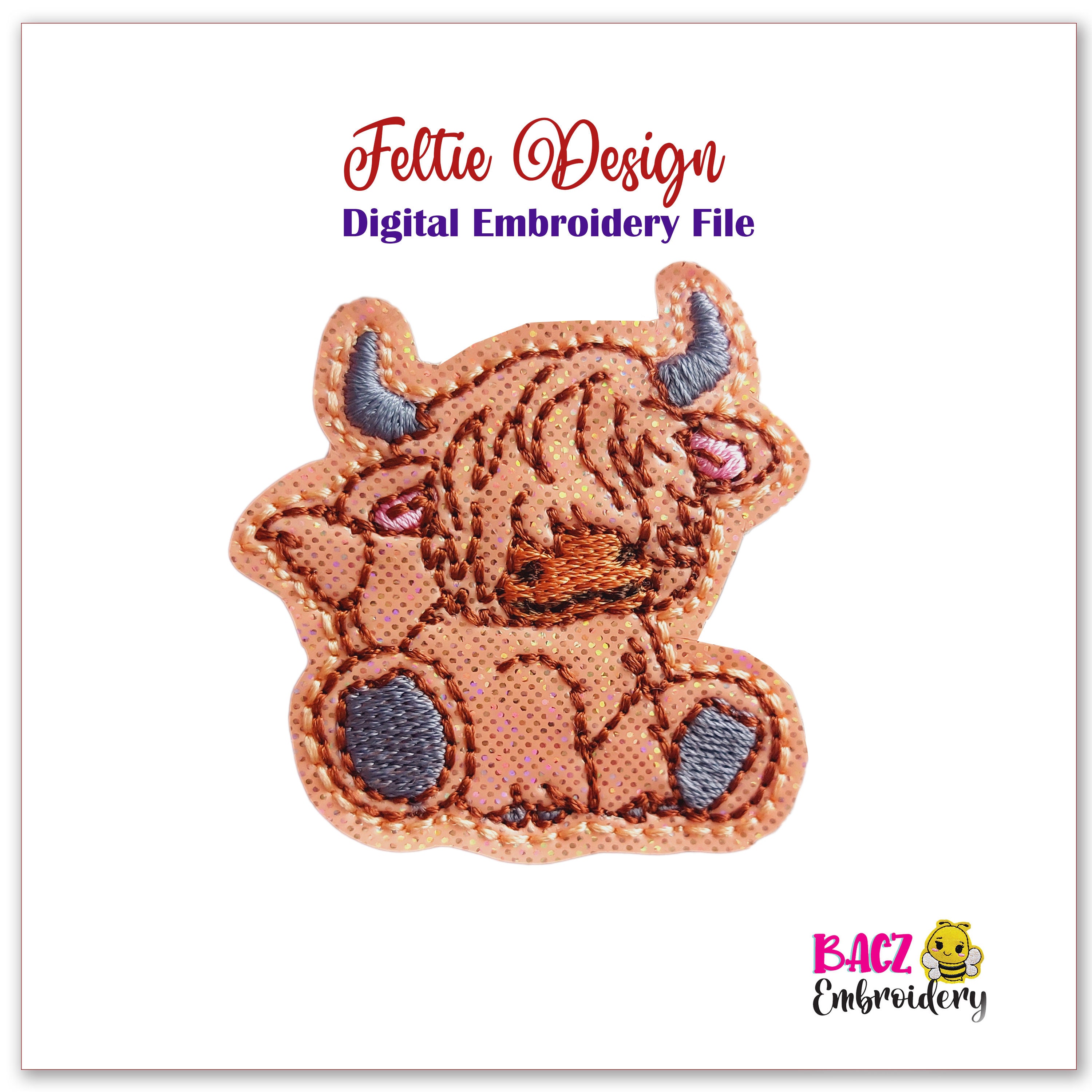 Cow Highland Feltie Design Digital File for Machine Embroidery - Etsy