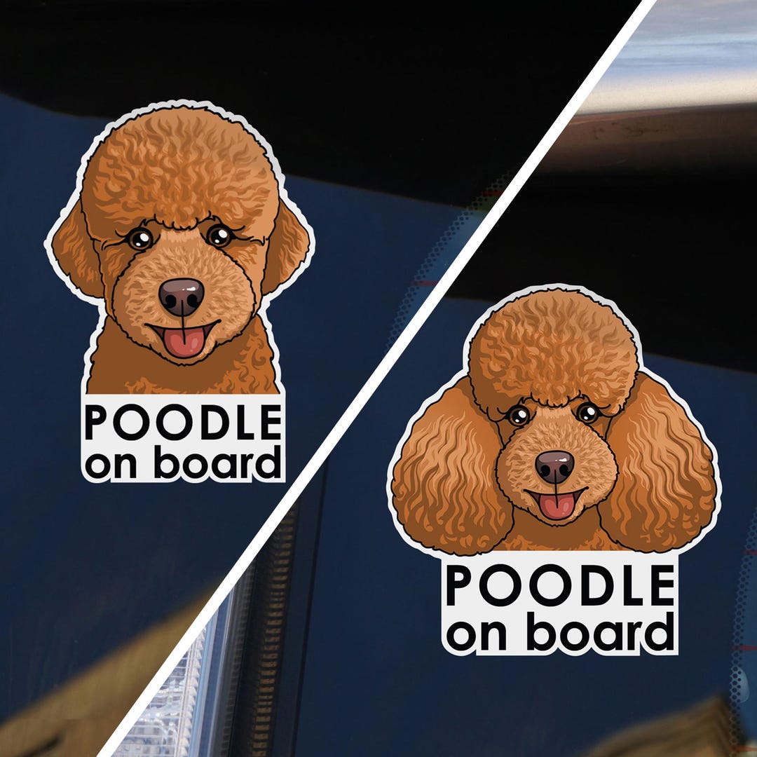 Car Sticker Poodle on Board, Cartoon Dog Portrait Bumper Sticker - Etsy