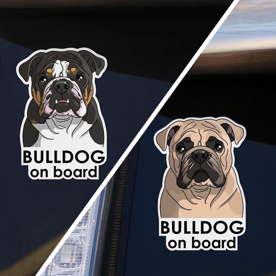 Car Sticker Bulldog on Board, Cartoon Dog Portrait Bumper Sticker - Etsy UK