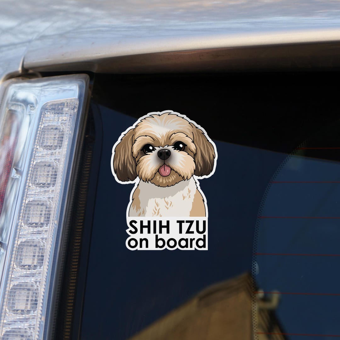Car Sticker Shih Tzu on Board, Cartoon Dog Portrait Bumper Sticker - Etsy