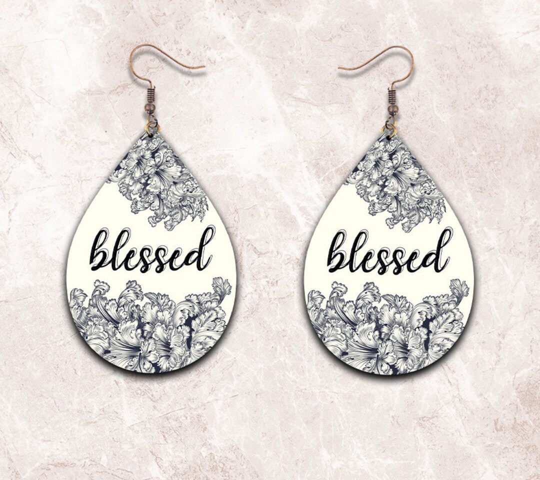 Teardrop Earring Png, Blessed Teardrop Earrings, Sublimation Designs ...