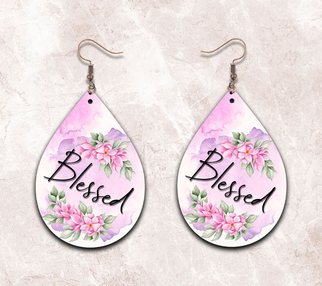 Blessed Png Earrings Designs, Flower Png Sublimation Earring Template ...