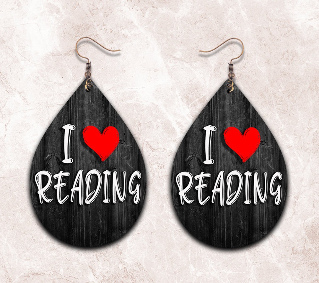 I Love Reading Teardrop Earring PNG Sublimation Design, Reading Earring ...