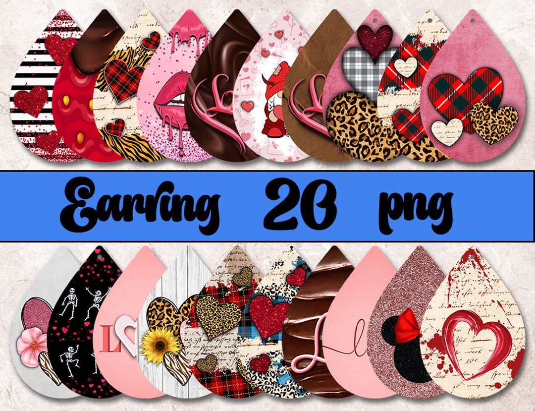 Hearts Teardrop Earrings Png, Sublimation Earring Designs, Valentines ...