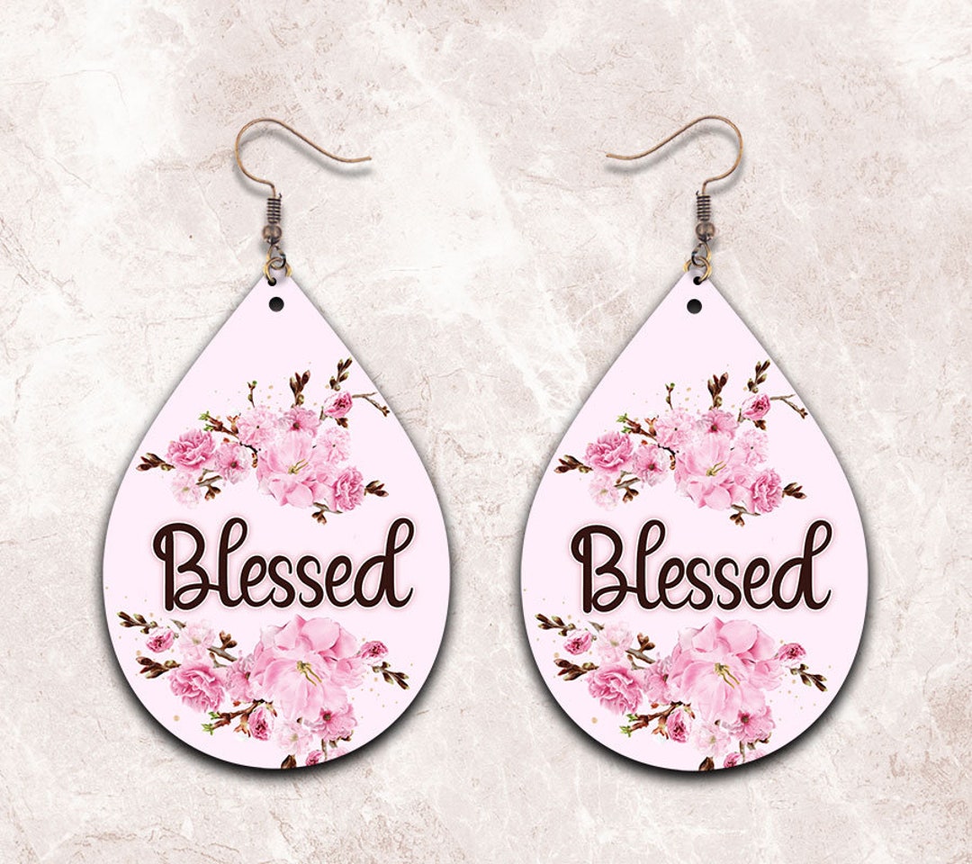 Blessed Png Earrings Designs, Flower Png Sublimation Earring Template ...