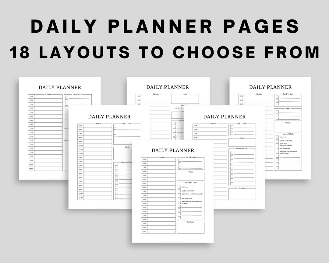 One Page Daily Planner, 18 Layouts to Choose From, Minimal Printable ...