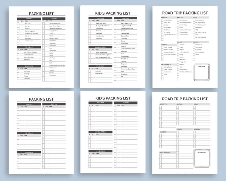 Kids Packing List, Adult Packing List, Vacation Packing List, Printable ...