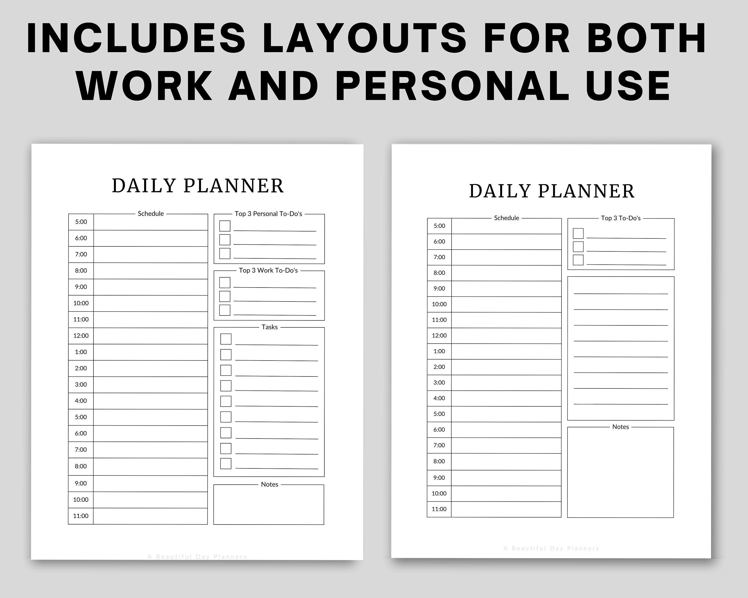 One Page Daily Planner, 18 Layouts to Choose From, Minimal Printable ...