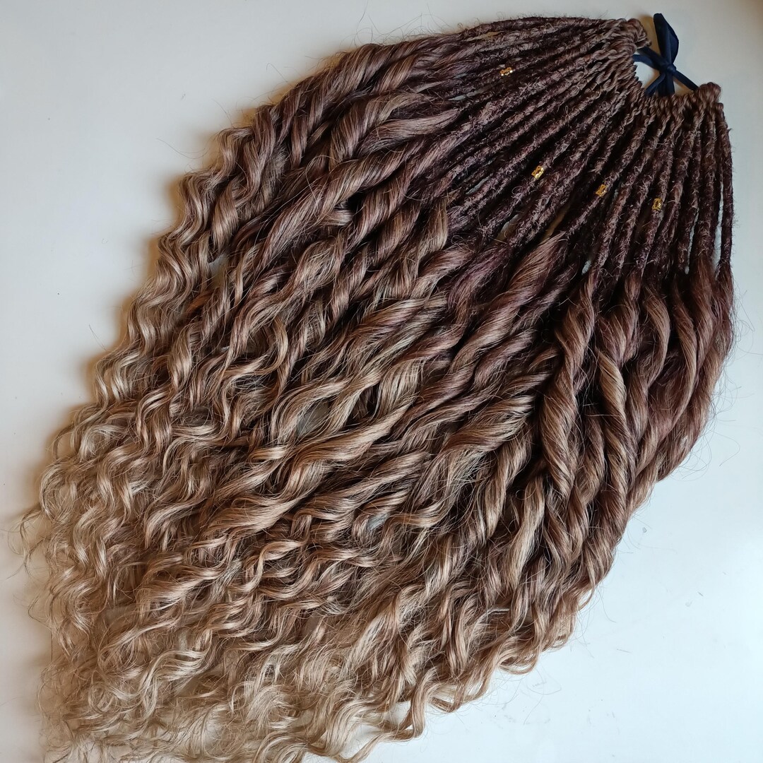 SE Brown Curly Dreadlocks/ Сurly Dreads With Loc Jewelry/ Auburn Waved ...