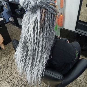 Salt and Pepper Synthetic Curly Locks Double Ended, Long Wavy Hair ...