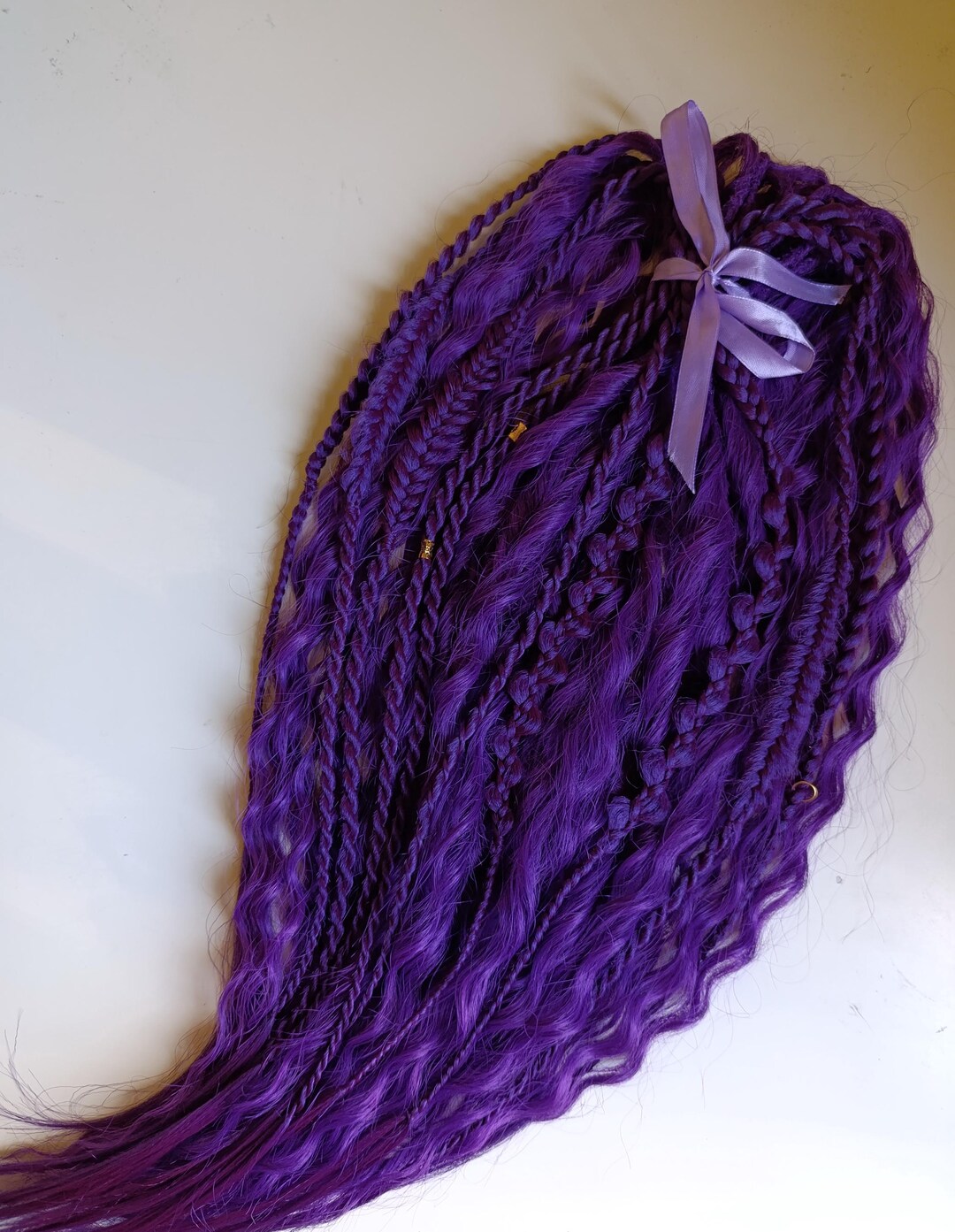 Braid in Purple Curly Synthetic Dreads Double Ended/ Long Folklore ...