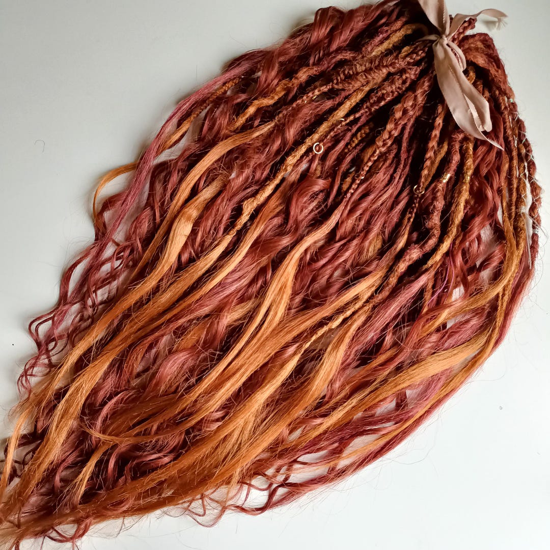 Copper Synthetic Dreads With Wavy Ends, Braid in Ginger Boho Locs ...