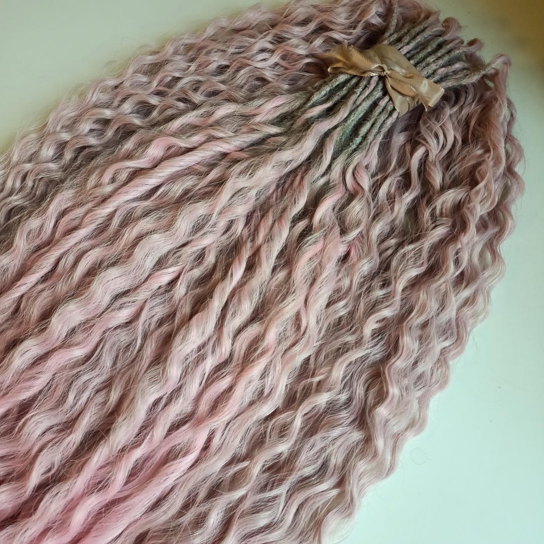 Synthetic Pink Curly Dreads Double Ended/ Pink and Gray Ombre Faux ...