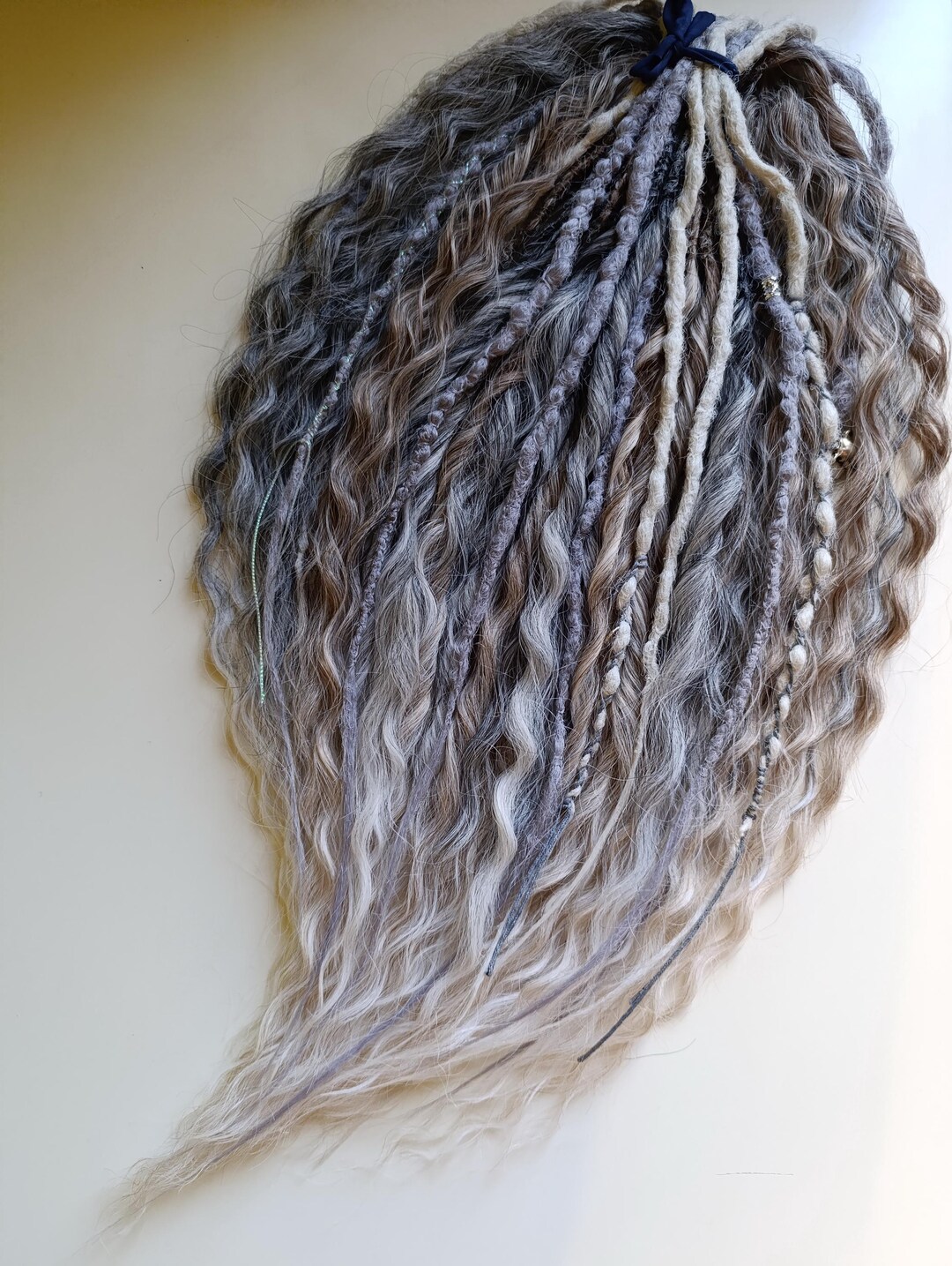 Gray to White Ombre Synthetic Curly Dreads Double Ended/ Dreadlocks ...