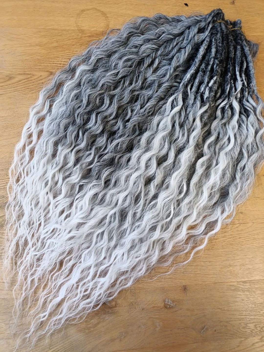 Salt and Pepper Synthetic Curly Locks Double Ended, Long Wavy Hair ...