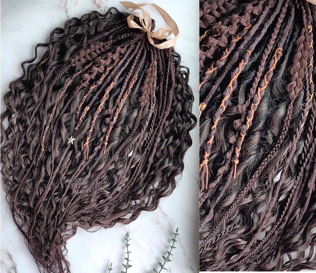 Wavy Dreadlocks With Braids in Dark Brown, DE Curly Locks With Long ...