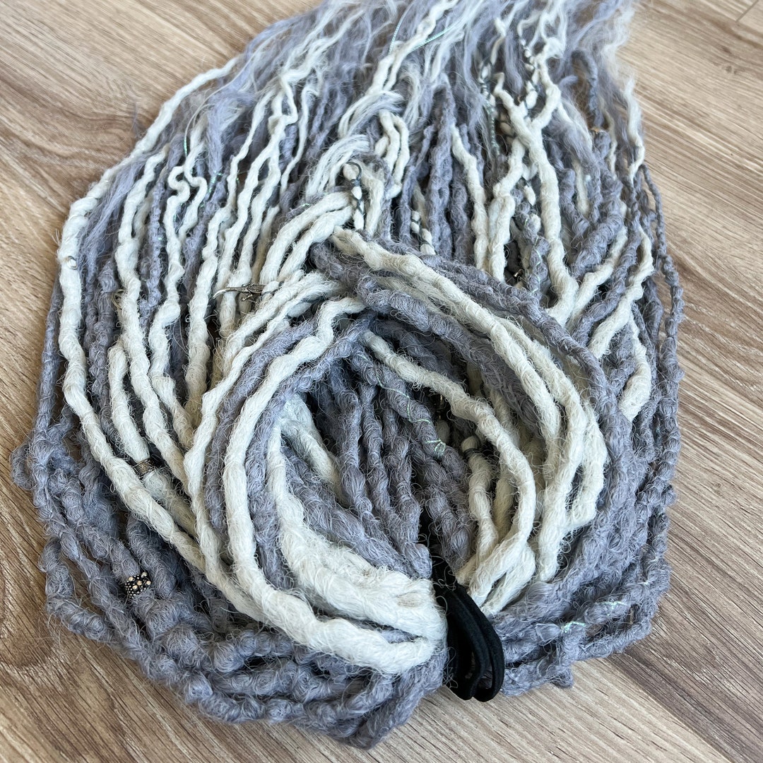 Gray and White Synthetic Dreads Double Ended, Ashy Viking Crochet ...