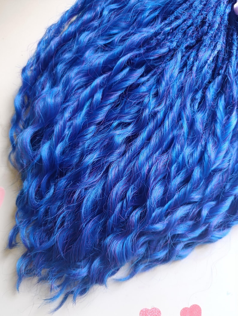 Rastas rizadas azules hechas a mano, extensiones de rastas sintéticas ...