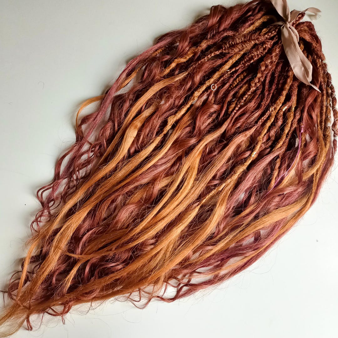 Full Set of Auburn Curly Dreadlock Extensions, Double Ended Red ...