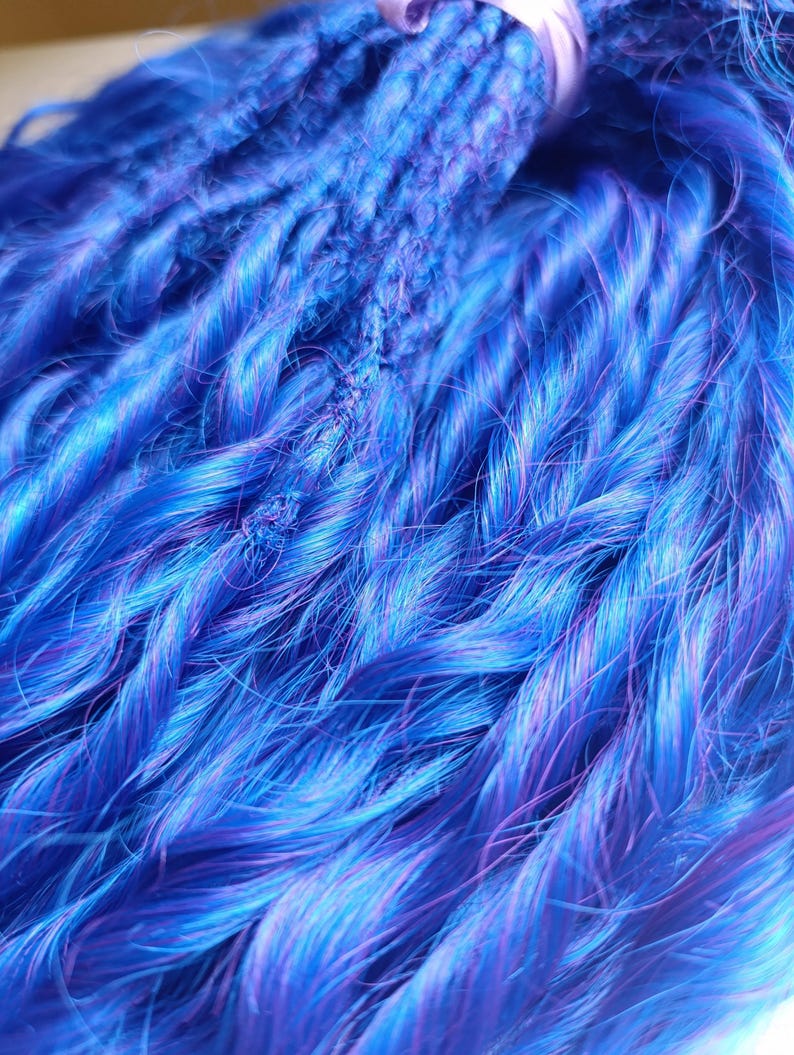 Rastas rizadas azules hechas a mano, extensiones de rastas sintéticas ...
