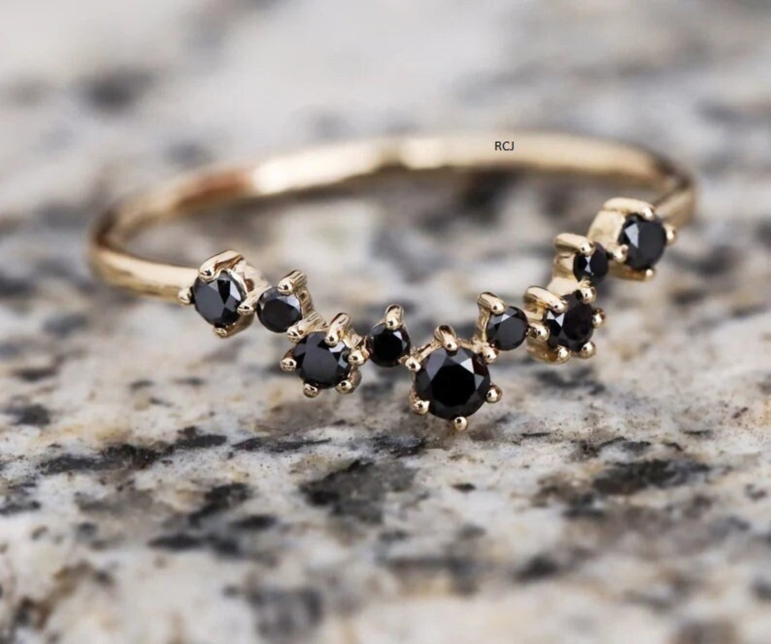 Black Diamonds / Cluster Ring in 14k Gold / Black Diamond Cluster Ring ...