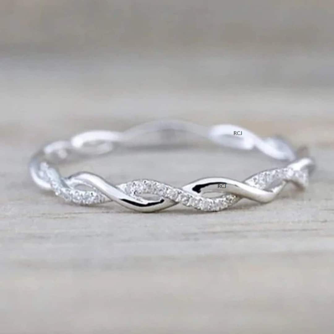 Half Eternity Band Twisted Rope Wedding Band Women Promise Ring for Her ...