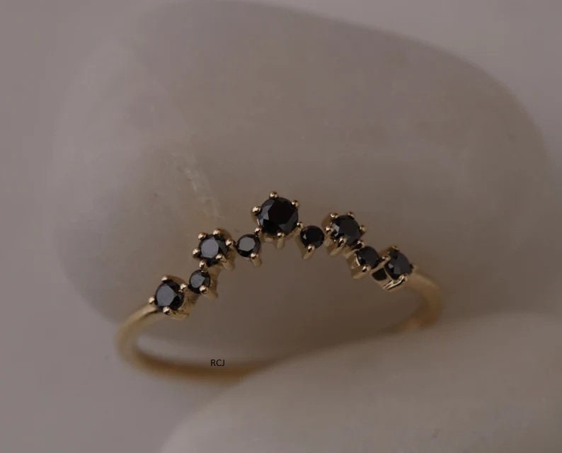 Black Diamonds / Cluster Ring in 14k Gold / Black Diamond Cluster Ring ...