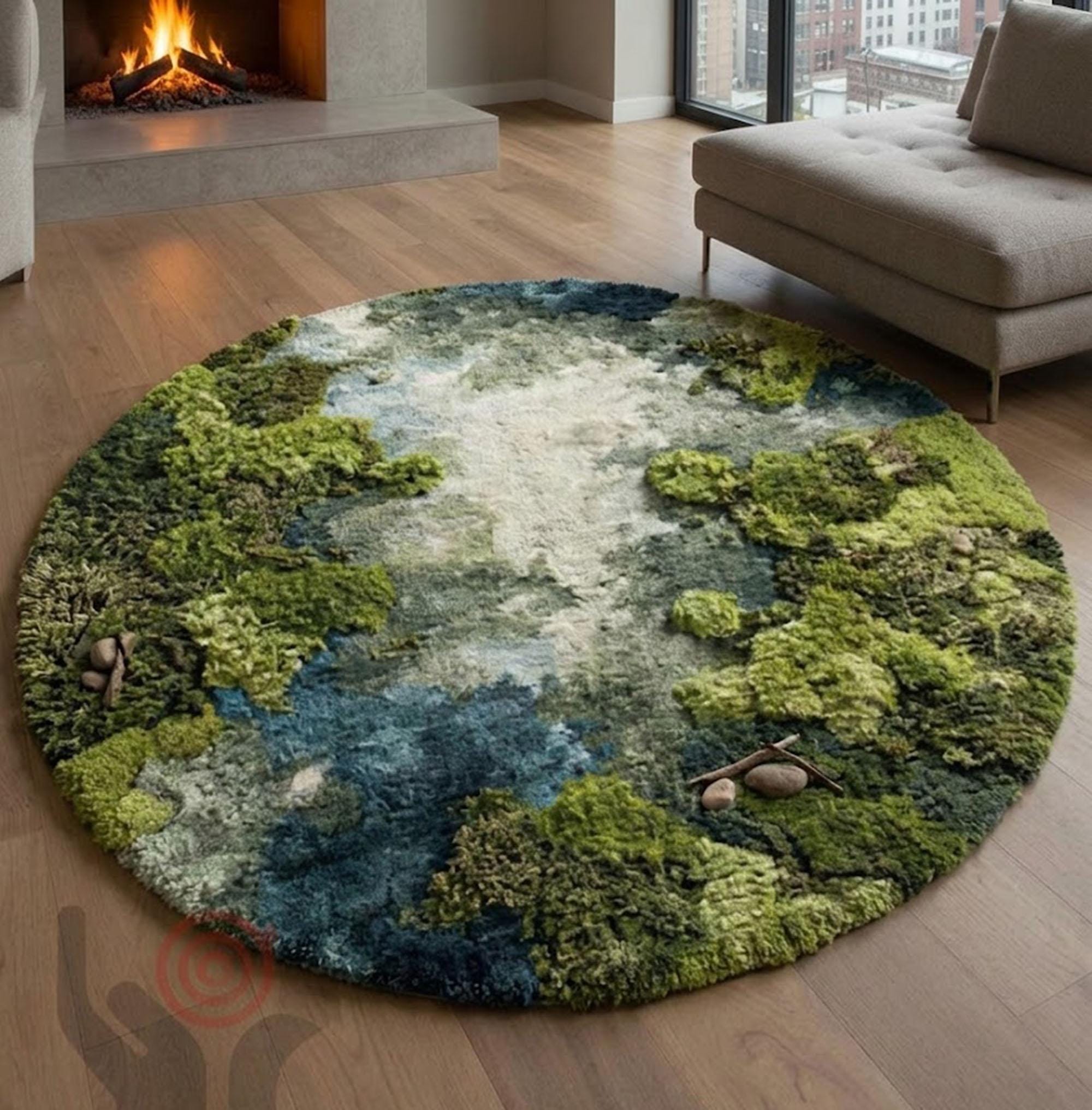Hand Tufted Moss Rug, Sculpted Organic Ocean Low Luxury Green Area ...