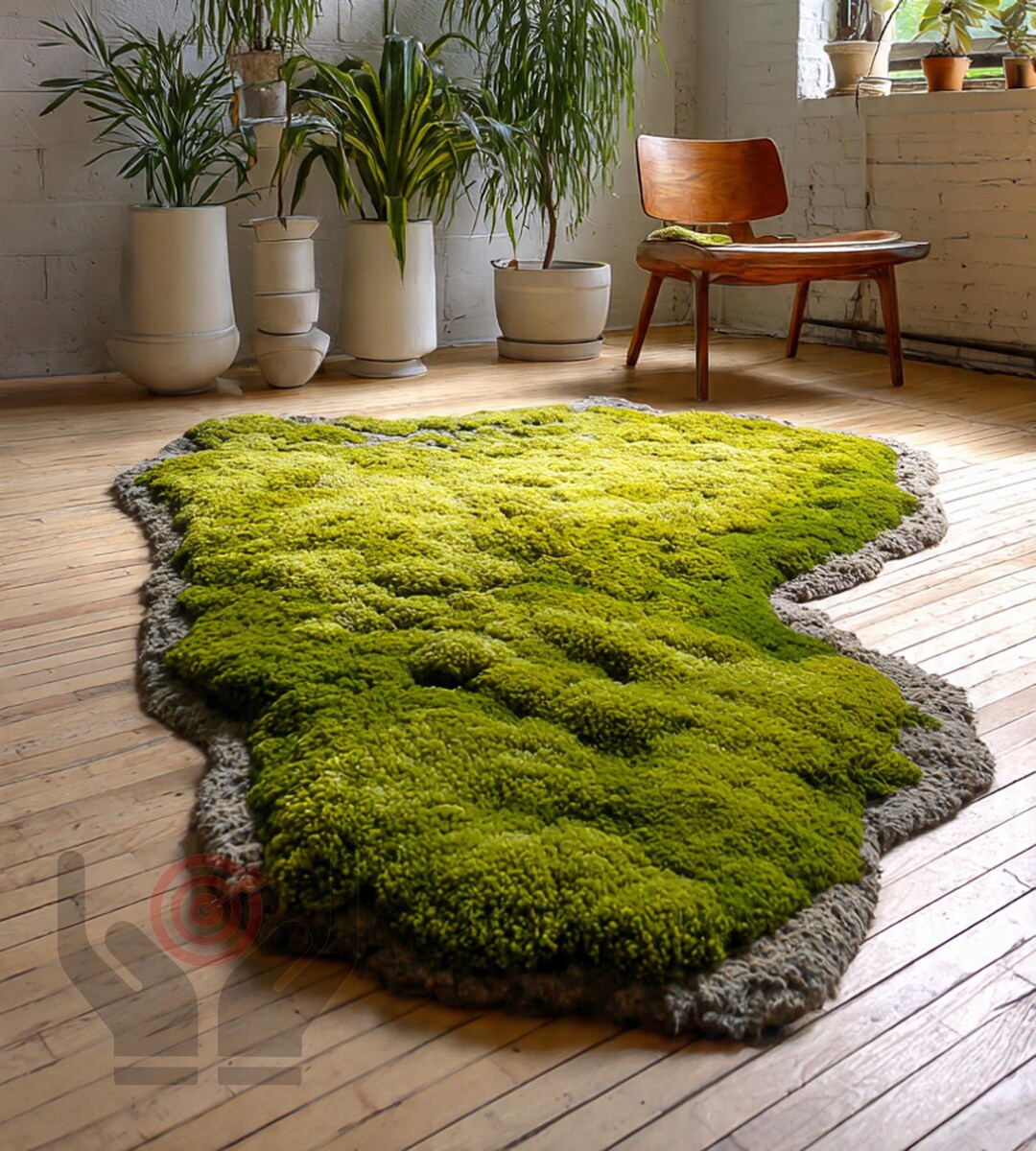 Hand Tufted Moss Rug, Sculpted Organic Path Luxury Green Area Carpet ...