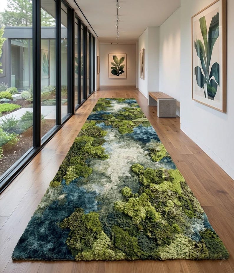 Hand Tufted Moss Rug, Sculpted Organic Ocean Low Luxury Green Area ...