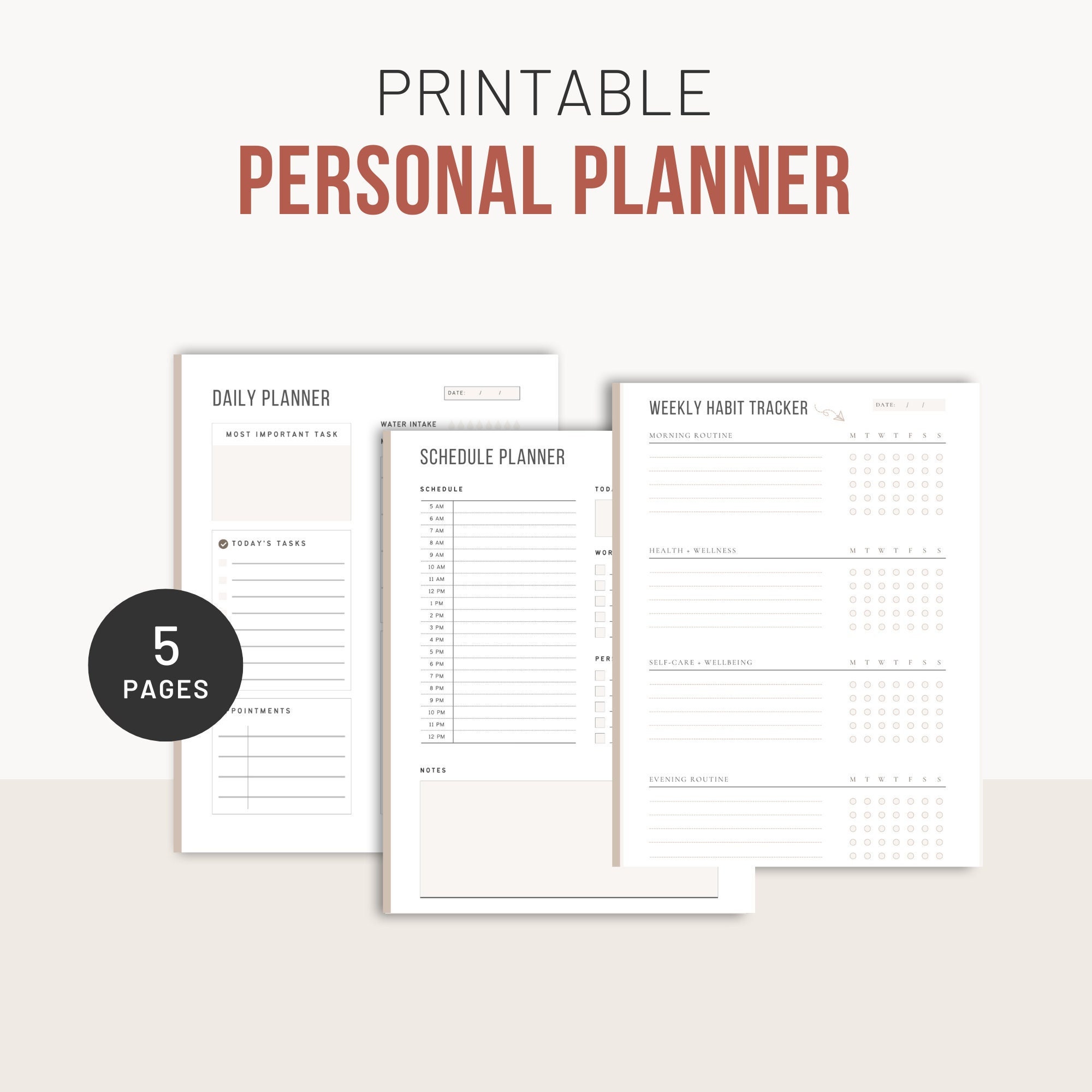 Printable Planner Bundle | Neutral Planner | Habit Tracker | Daily ...