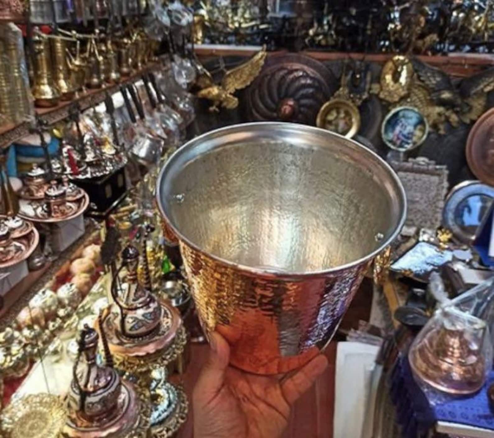 Copper Bucket Hammered Copper Chiller Copper Ice Bucket Utensil Holder ...