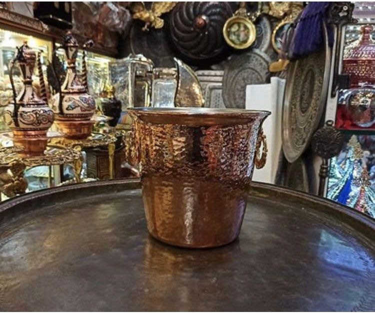 Copper Bucket Hammered Copper Chiller Copper Ice Bucket Utensil Holder ...