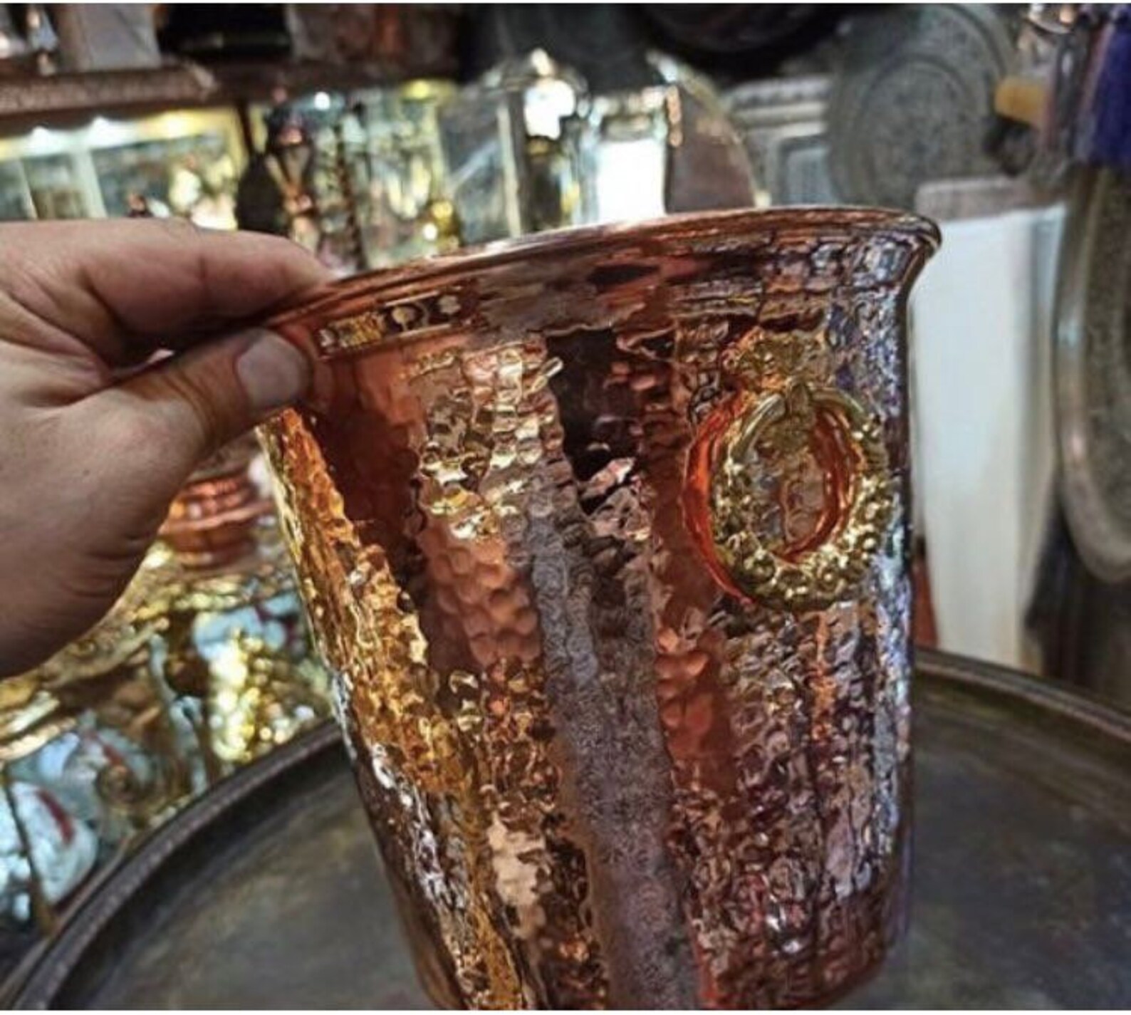 Copper Bucket Hammered Copper Chiller Copper Ice Bucket Utensil Holder ...