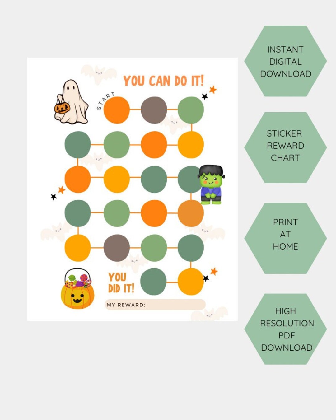 Halloween Spooky Ghost & Monster Kids Sticker Behaviour Reward Chart ...