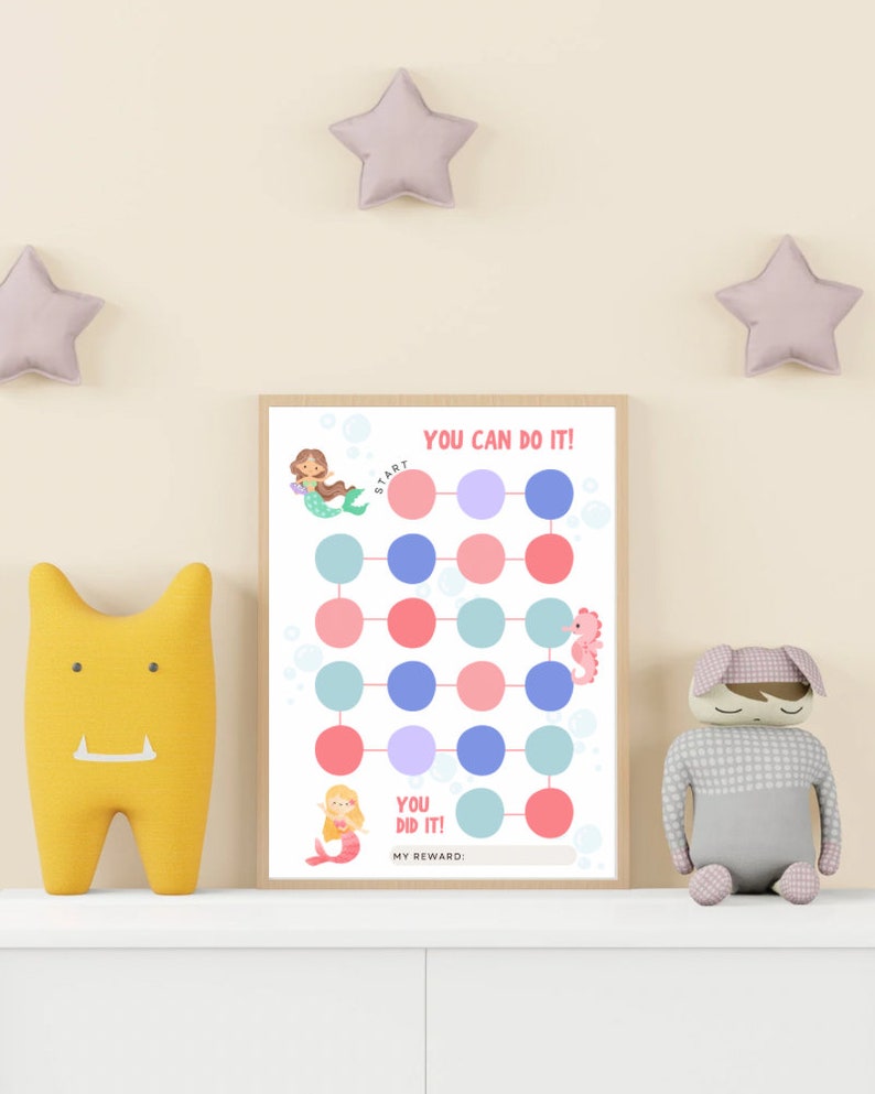 Printable Kids Sticker Reward Chart Mermaid Pastel Digital - Etsy
