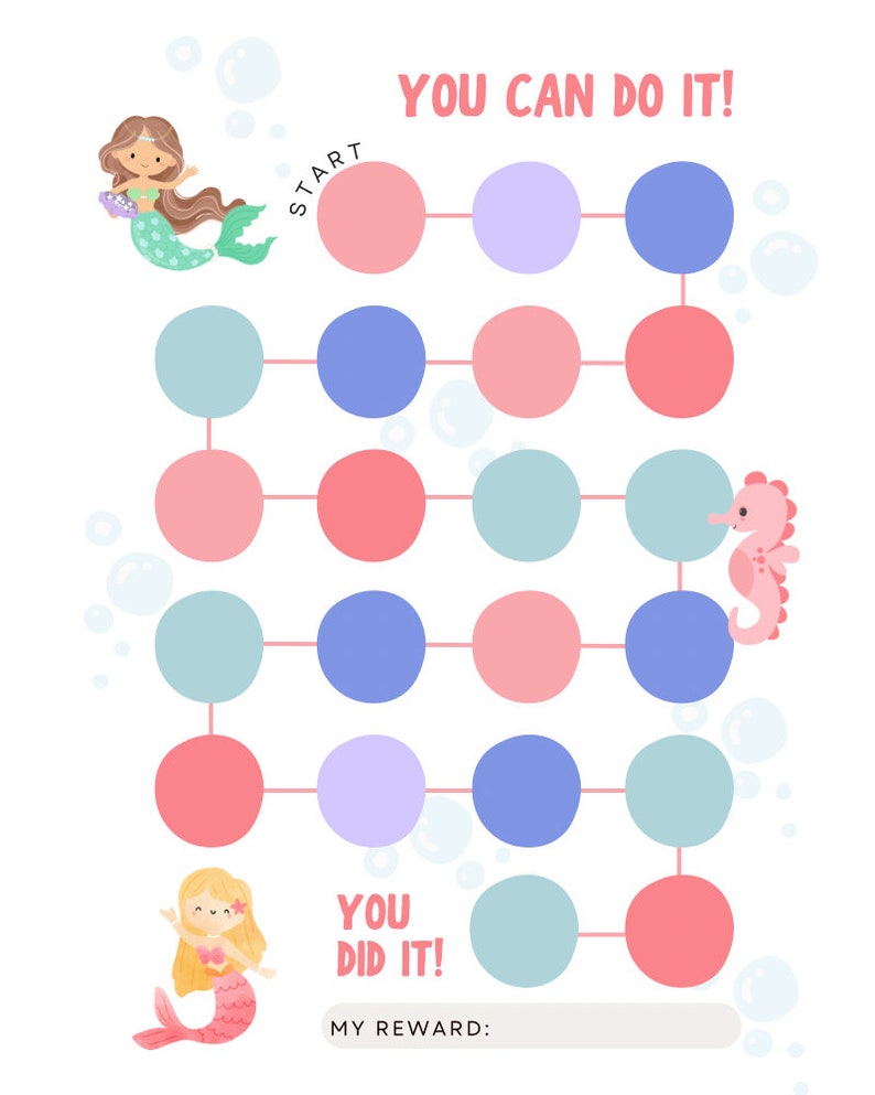 Printable Kids Sticker Reward Chart Mermaid Pastel Digital - Etsy