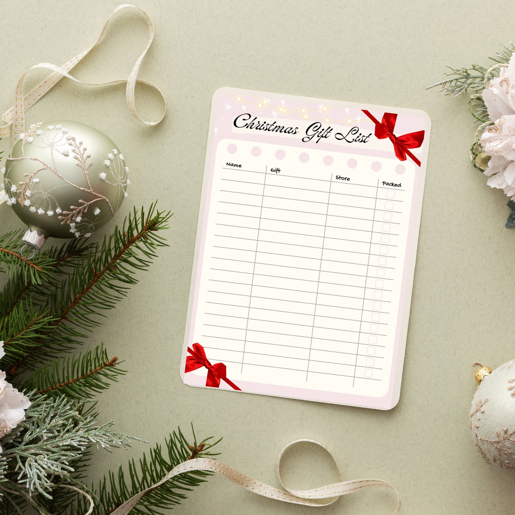 Christmas Gift List. Printable Holiday Checklist. Simple Christmas List ...