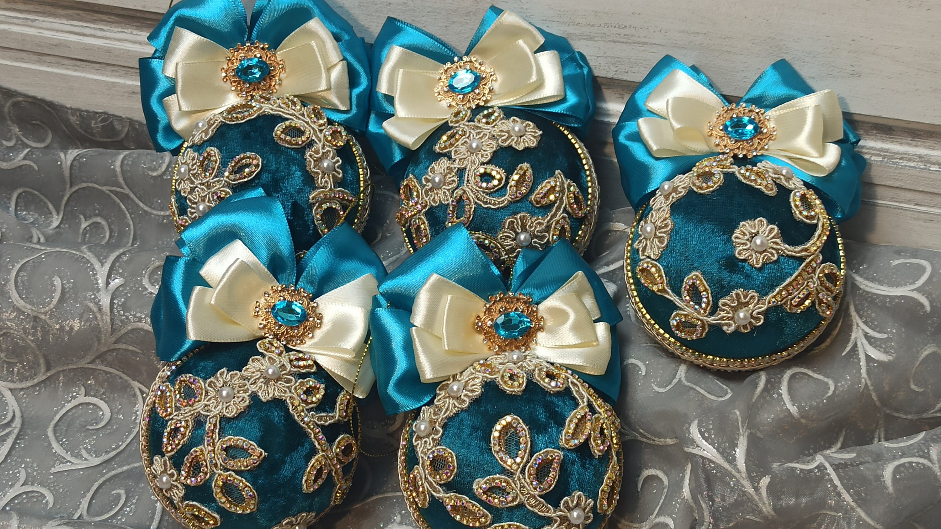 LUXURY CHRISTMAS VELVET Balls,blue Handmade Baubles,tree Decor Set,xmas ...