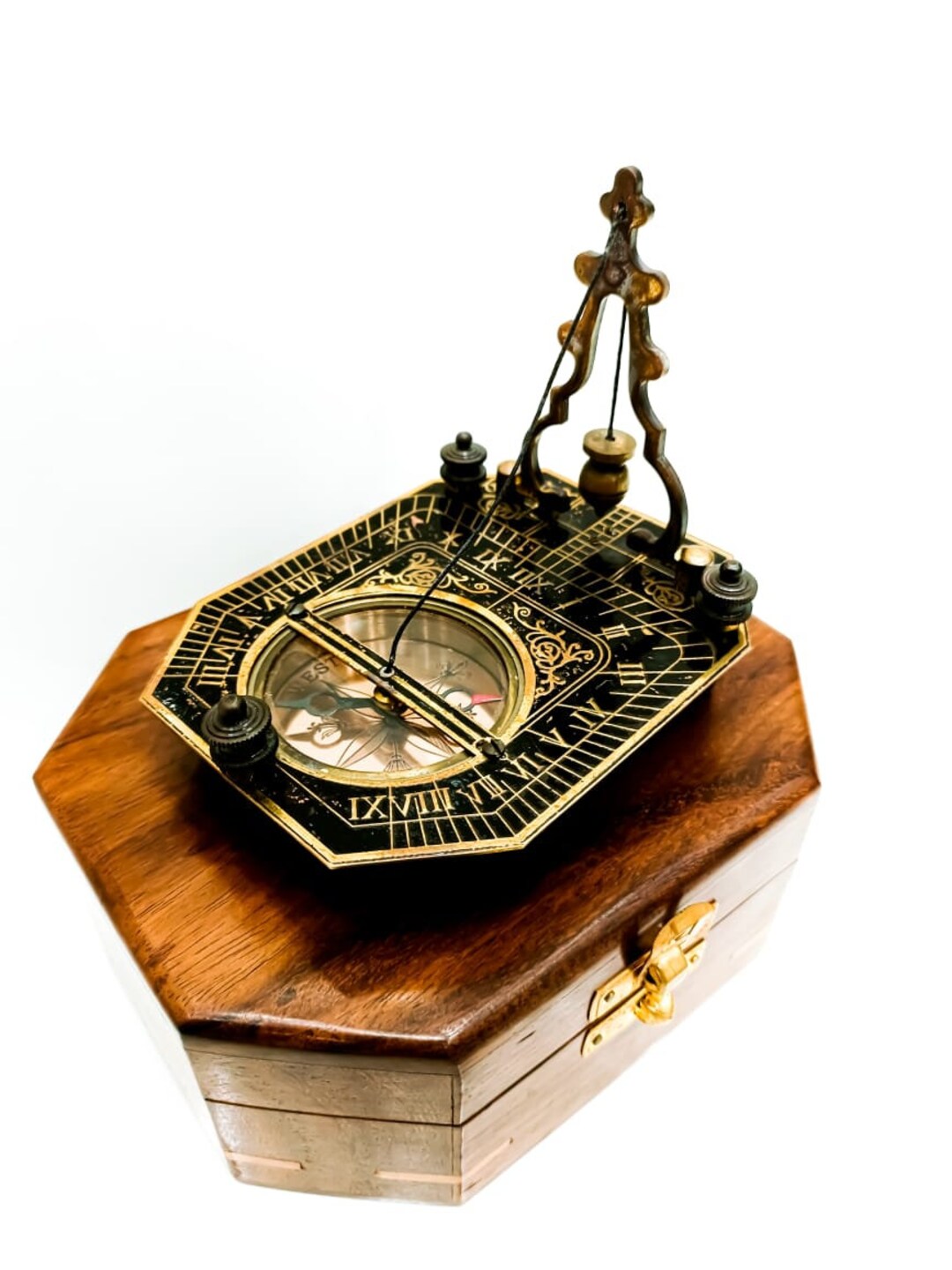Antique Brass Vintage 4 Sundial Pendulum Compass With Hardwood Box ...