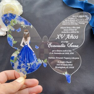 Royal Blue Rose and Butterfly Quinceañera Invitation, Fancy Sweet 15 ...