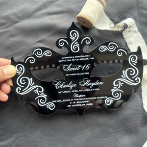 Special Black Acrylic Invitation for Masquerade Party, Masquerade ...