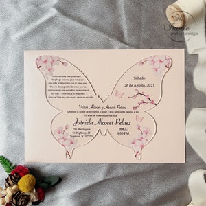 Blush Cherry Blossom Froral Butterfly Shape Acrylic Quinceañera ...