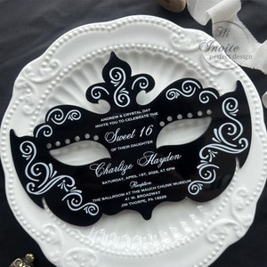 Special Black Acrylic Invitation for Masquerade Party, Masquerade ...